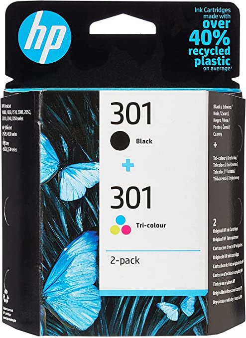 Genuine HP 301 Black and Tri-Colour Twin Pack Ink Cartridges N9J72AE ...
